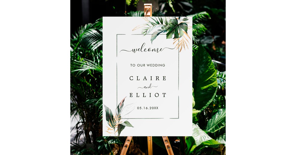 Tropical Foliage Green Wedding Welcome Foam Board | Zazzle