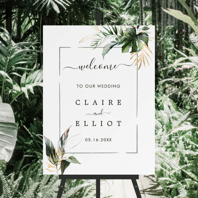 Tropical Foliage Green Wedding Welcome Sign | Zazzle