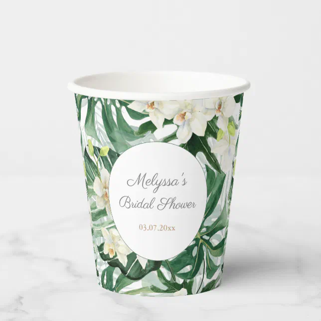 Tropical Foliage Green White Wedding Shower Party Paper Cups | Zazzle