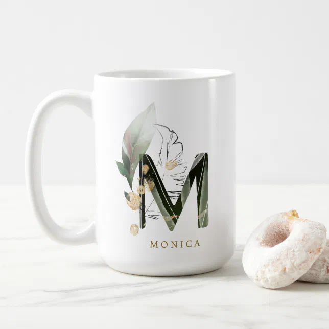Tropical Foliage Monogram Letter "M" Personalized Coffee Mug | Zazzle