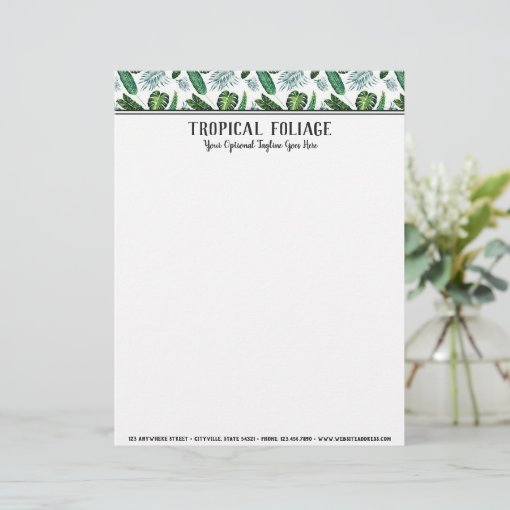 Tropical Foliage Palm Leaves & Greenery Watercolor Letterhead | Zazzle