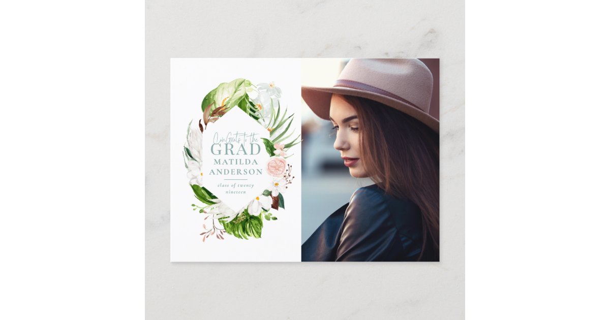 Tropical foliage photo graduation postcard | Zazzle