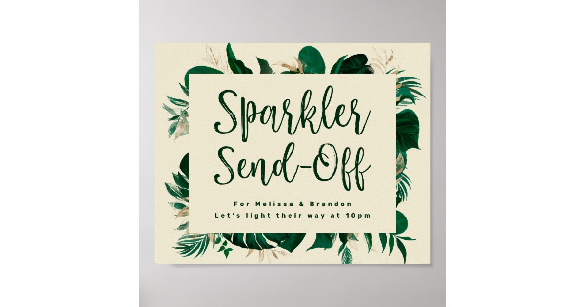 Tropical Foliage Sparkler Newlywed Send-off Sign | Zazzle