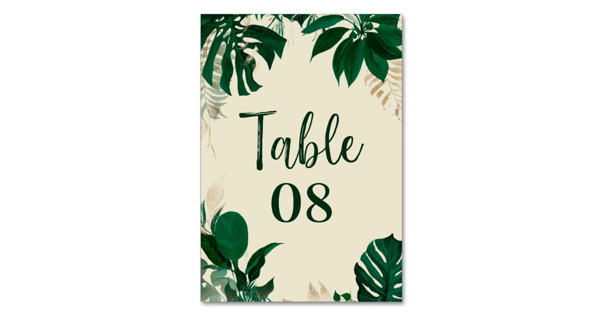 Tropical Foliage Trendy Greenery & Leaves Wedding Table Number | Zazzle