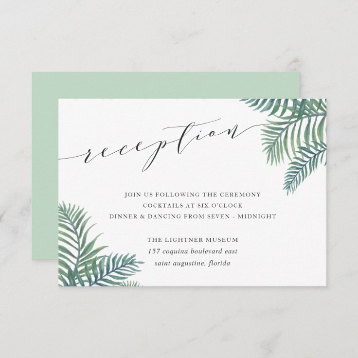 Tropical Foliage Wedding Reception Card | Zazzle