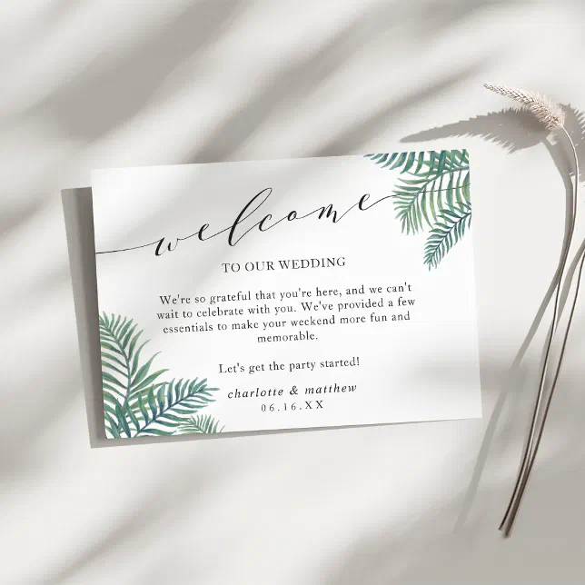 Tropical Foliage Wedding Welcome Cards | Zazzle