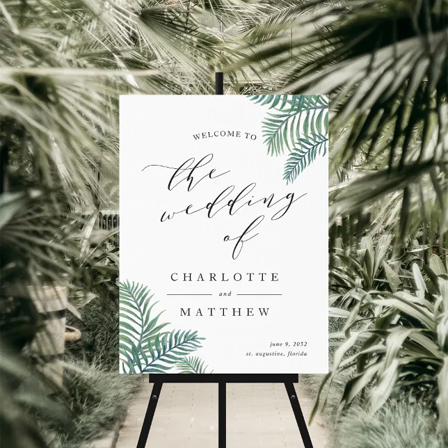 Tropical Foliage Wedding Welcome Sign | Zazzle