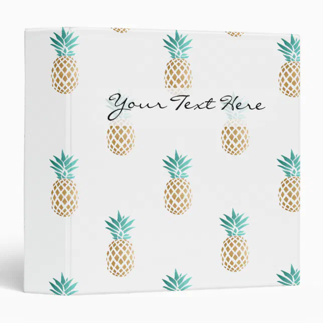 tropical fresh summer faux gold pineapple pattern 3 ring binder | Zazzle