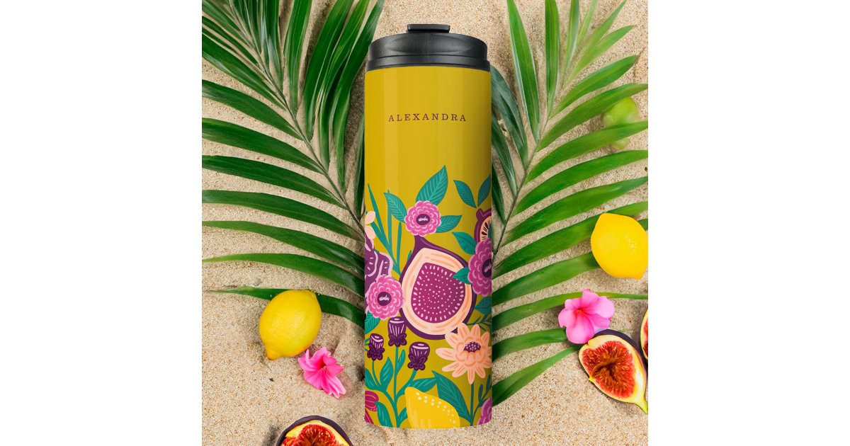 Tropical Fruit & Wildflowers Botanical Green Thermal Tumbler | Zazzle