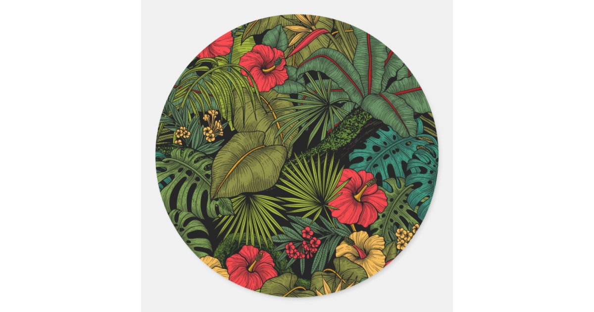 Tropical garden classic round sticker | Zazzle
