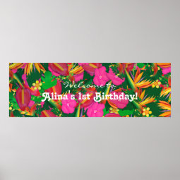 Tropical Garden Floral Birthday Party Banner Poster | Zazzle