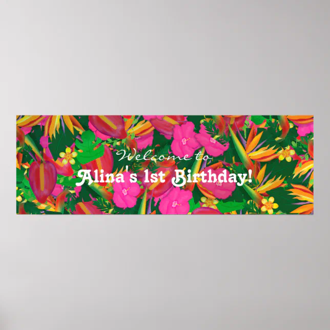 Tropical Garden Floral Birthday Party Banner Poster | Zazzle