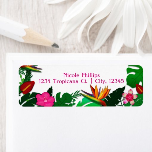 Tropical Garden Leaves & Flowers Address Labels | Zazzle