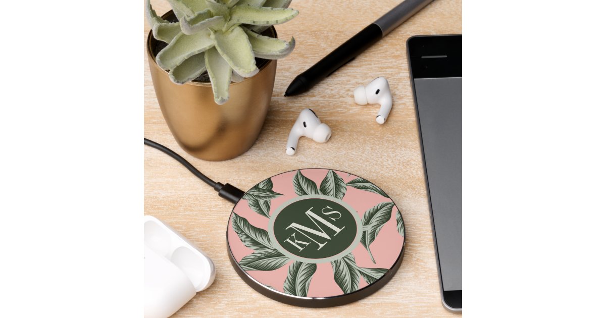 Tropical Garden Leaves Pattern Wireless Charger | Zazzle