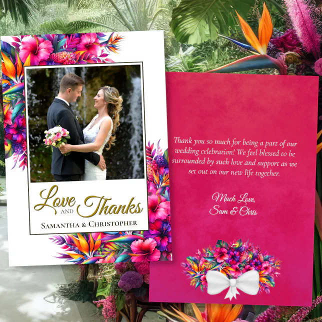 Tropical Garden Love & Thanks Wedding Photo & Note Thank You Card | Zazzle