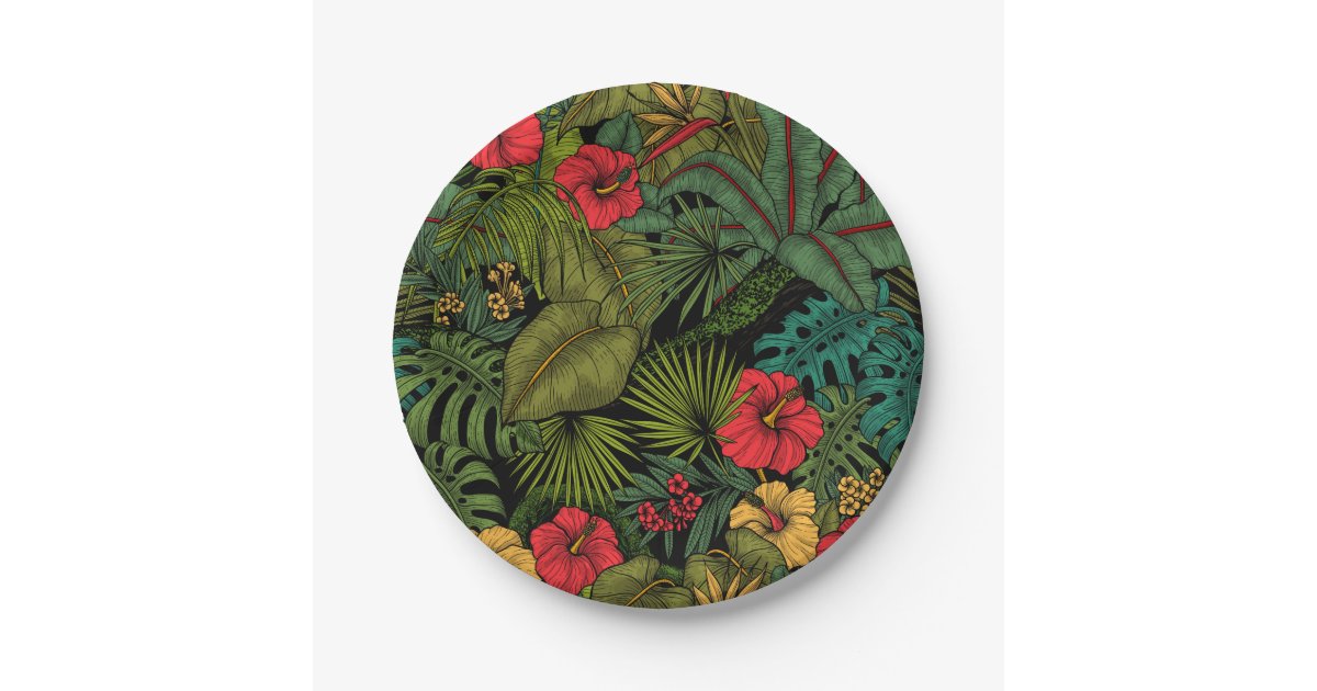 Tropical garden paper plates | Zazzle