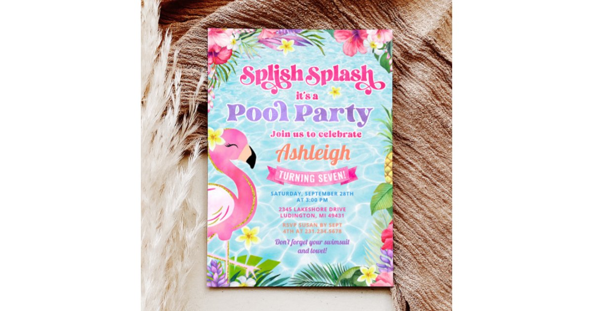 Tropical Girly Pool Party Birthday Invitation | Zazzle