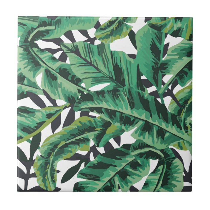 Tropical Glam Banana Leaf Pattern Ceramic Tile | Zazzle.com