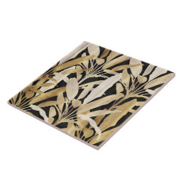 Tropical Gold Banana Leaves Black Pattern Ceramic Tile | Zazzle