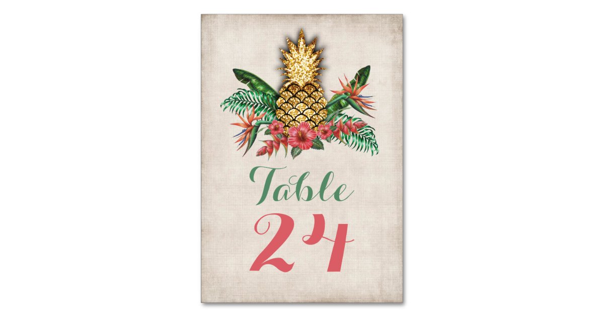 Tropical Gold glitter Pineapple table numbers | Zazzle