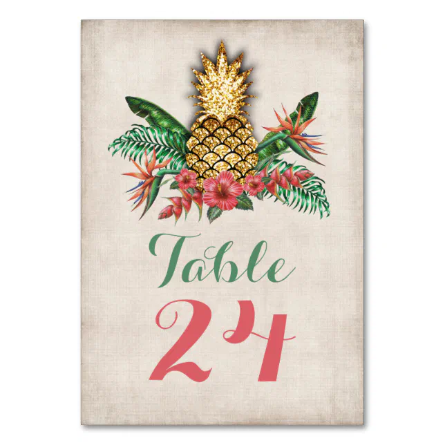 Tropical Gold glitter Pineapple table numbers | Zazzle