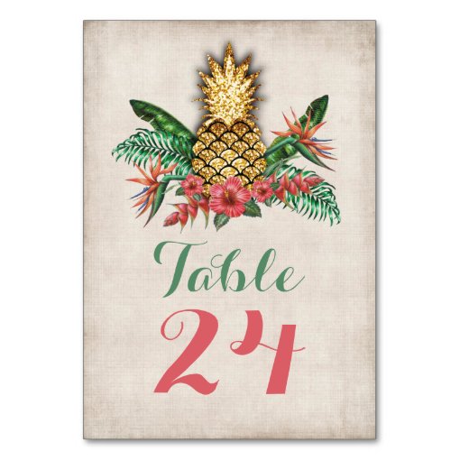 Tropical Gold glitter Pineapple table numbers | Zazzle