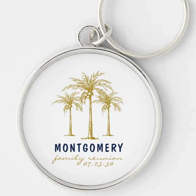 Tropical Gold Palm Trees Custom Family Reunion Keychain | Zazzle
