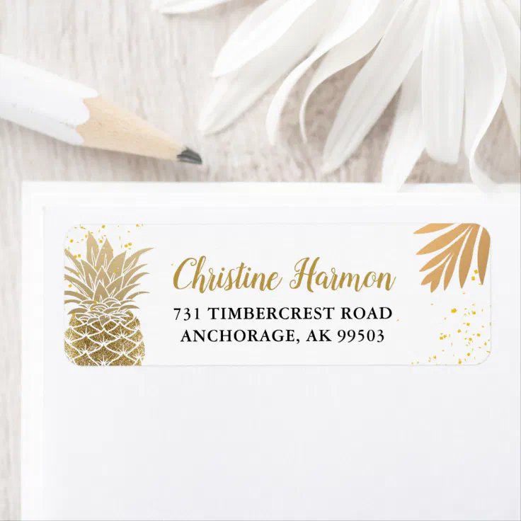 Tropical Gold Pineapple Beach Return Address Label | Zazzle