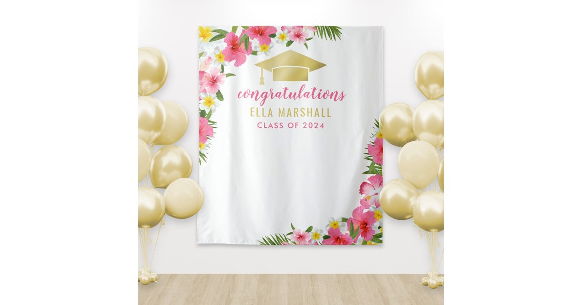 Tropical Gold Pink Congratulations Grad Backdrop | Zazzle