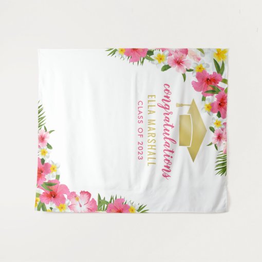 Tropical Gold Pink Congratulations Grad Backdrop | Zazzle