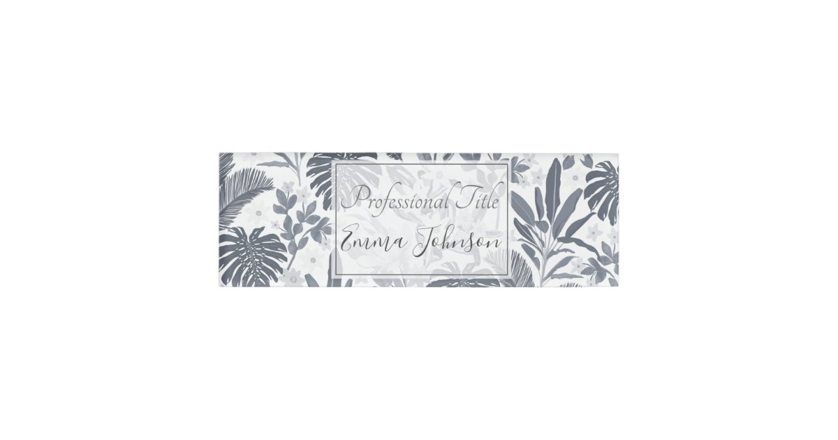 Tropical Gray Floral Greenery Name Tag | Zazzle