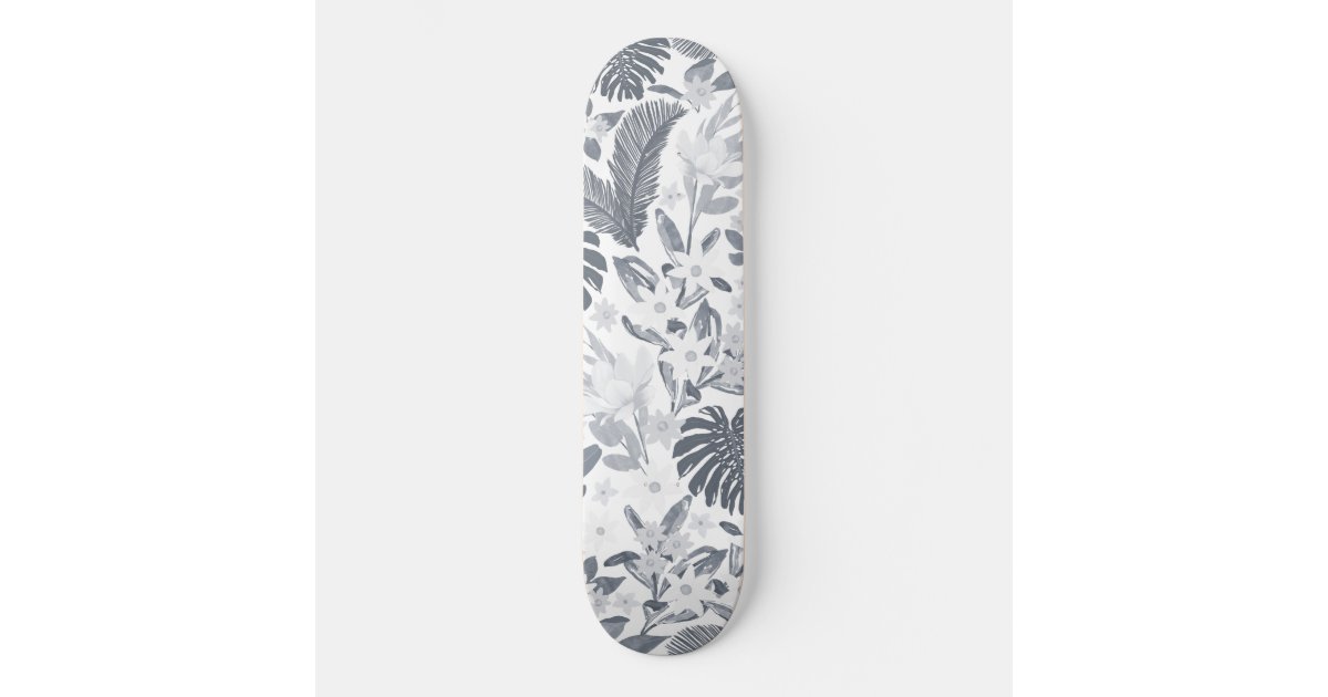 Tropical Gray Floral Greenery Skateboard | Zazzle