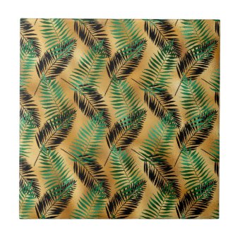 Tropical Green Black Palm Leaves Ceramic Tile | Zazzle