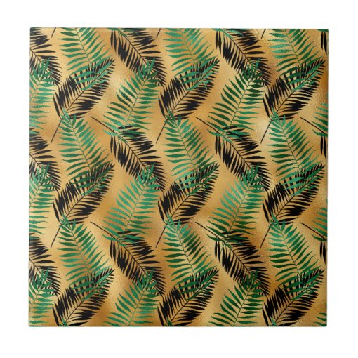 Tropical Green Black Palm Leaves Ceramic Tile | Zazzle