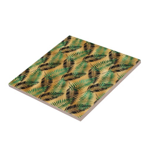 Tropical Green Black Palm Leaves Ceramic Tile | Zazzle