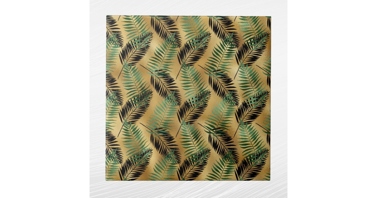 Tropical Green Black Palm Leaves Ceramic Tile | Zazzle