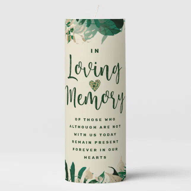 Tropical Green Foliage In Loving Memory Memorial Pillar Candle | Zazzle