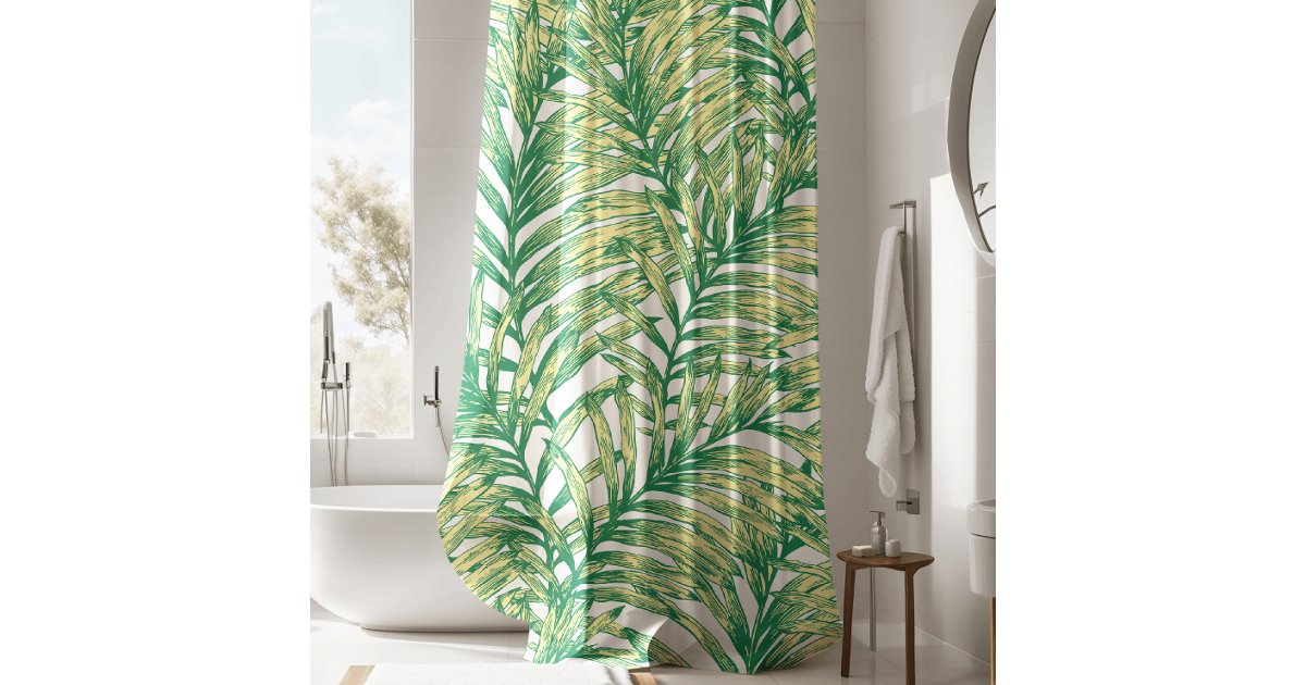 Tropical Green jungle Fern Leaf Shower Curtain | Zazzle