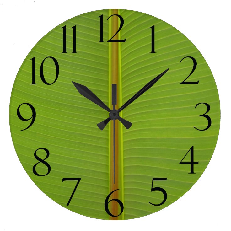 Tropical Green Jungle Leaf Veins Texture Large Clock | Zazzle