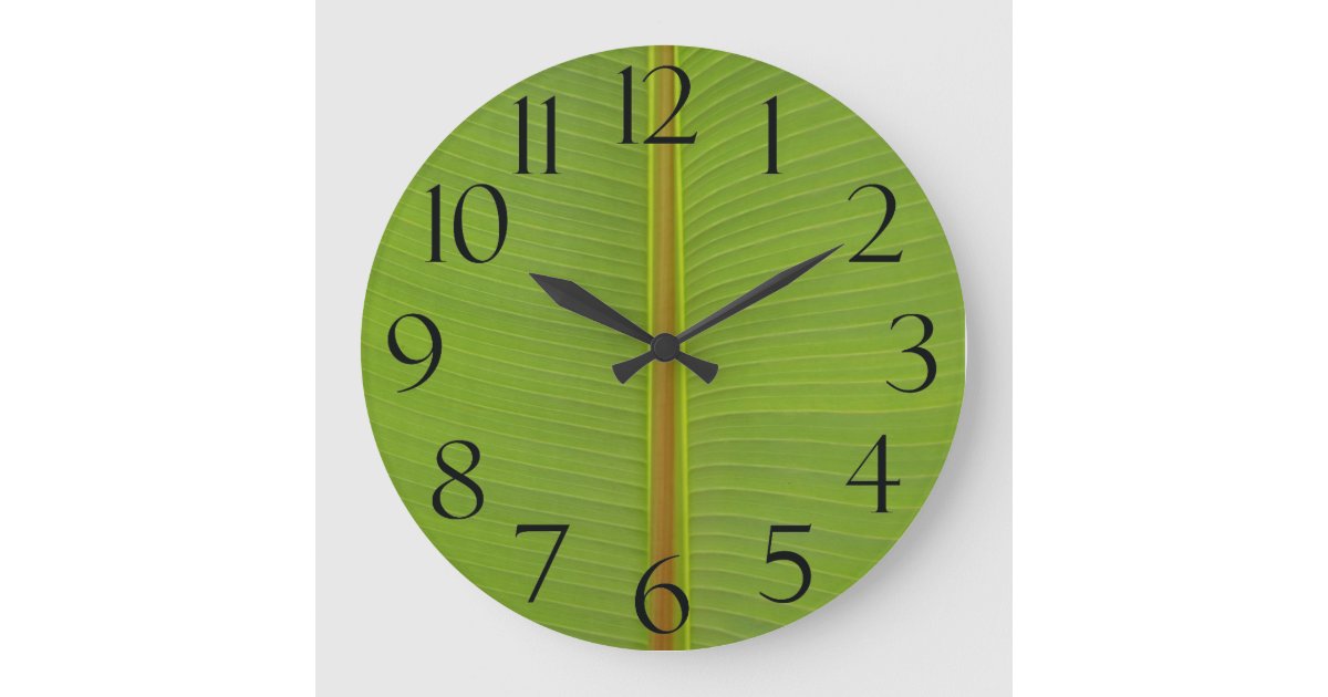 Tropical Green Jungle Leaf Veins Texture Large Clock | Zazzle