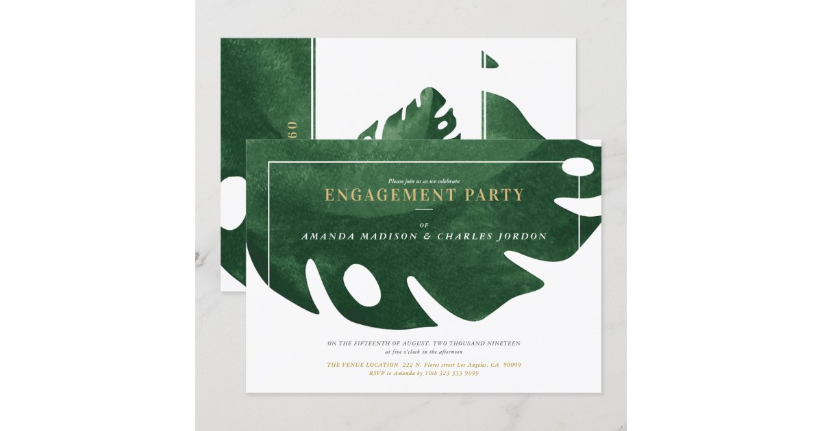 Tropical green leaf Engagement Party Invitation | Zazzle