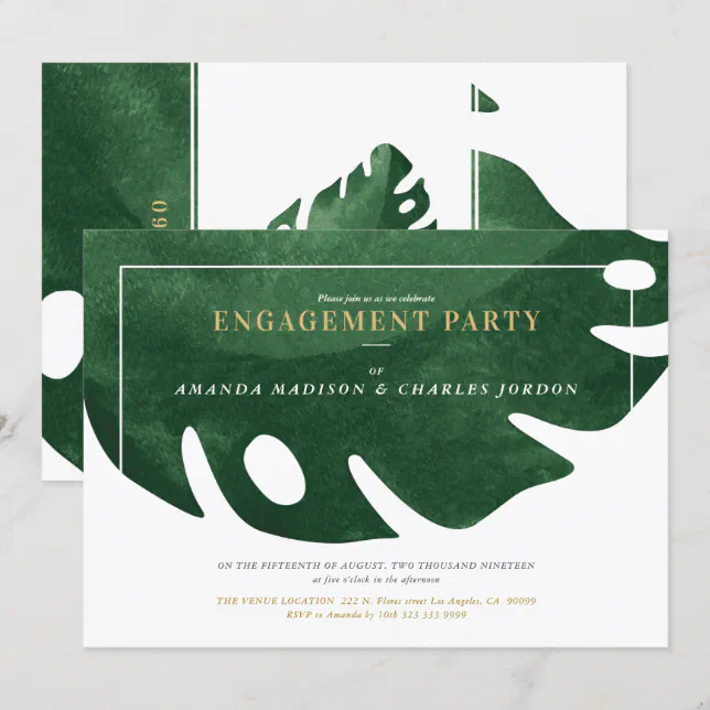 Tropical green leaf Engagement Party Invitation | Zazzle