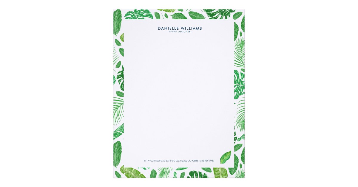 Tropical green leafs pattern letterhead | Zazzle.com