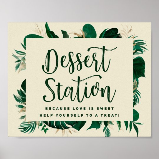 Tropical Green Leaves Dessert Station Wedding Sign | Zazzle.com