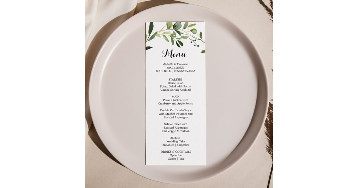 Tropical Green Leaves Dinner Menu Card | Zazzle