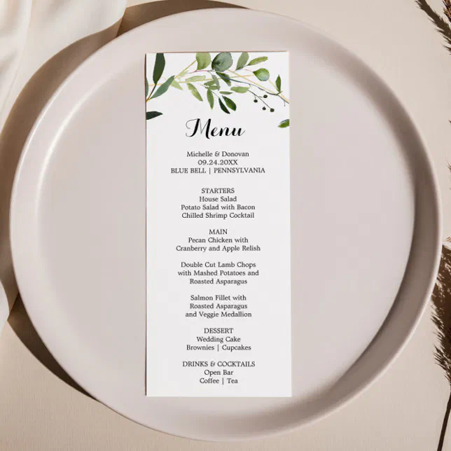 Tropical Green Leaves Dinner Menu Card | Zazzle