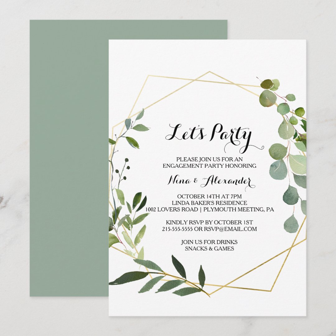 Tropical Green Leaves Let's Party Invitation | Zazzle