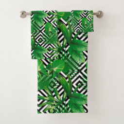 Tropical Green Leaves Pattern Bath Towel Set | Zazzle