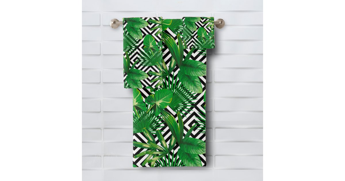 Tropical Green Leaves Pattern Bath Towel Set | Zazzle