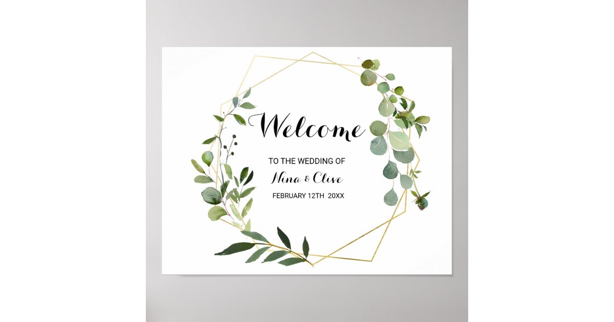 Tropical Green Leaves Welcome Wedding Poster | Zazzle